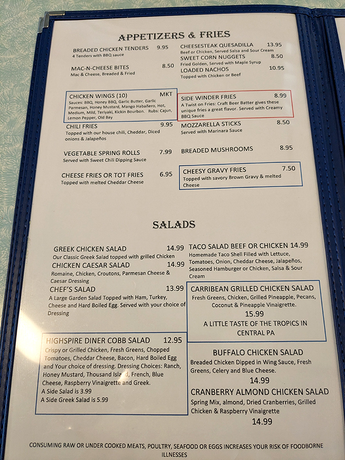 This menu isn't just a list of food—it's a roadmap to happiness. The "Cheesy Gravy Fries" alone could solve most of life's problems.