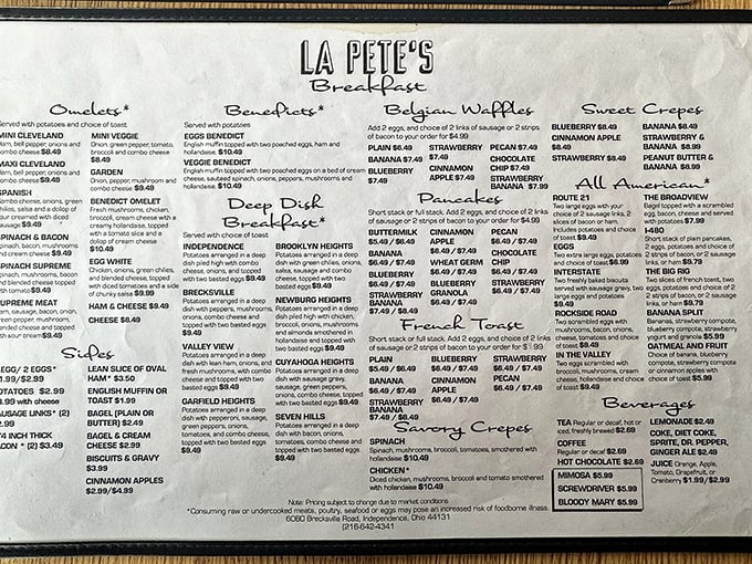 This menu isn't just a list of options—it's a roadmap to breakfast nirvana. Each section promises a different path to morning happiness.