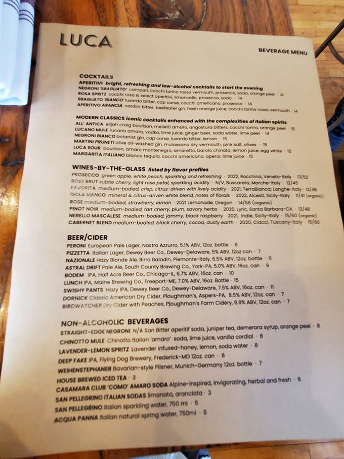 A beverage menu that reads like a love letter to Italian drinking culture. The Negroni Sbagliato was famous long before TikTok discovered it.