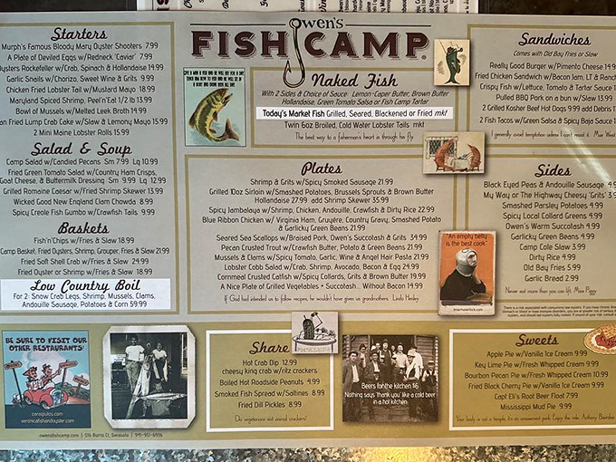 The menu at Owen's reads like a love letter to Southern coastal cuisine – straightforward, unpretentious, and guaranteed to make you hungry.