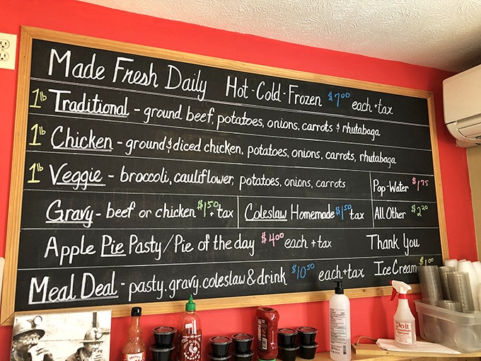 Simplicity at its finest – the chalkboard menu lays out your options without pretense. Traditional, chicken, or veggie? The hardest decisions are often the most delicious ones.