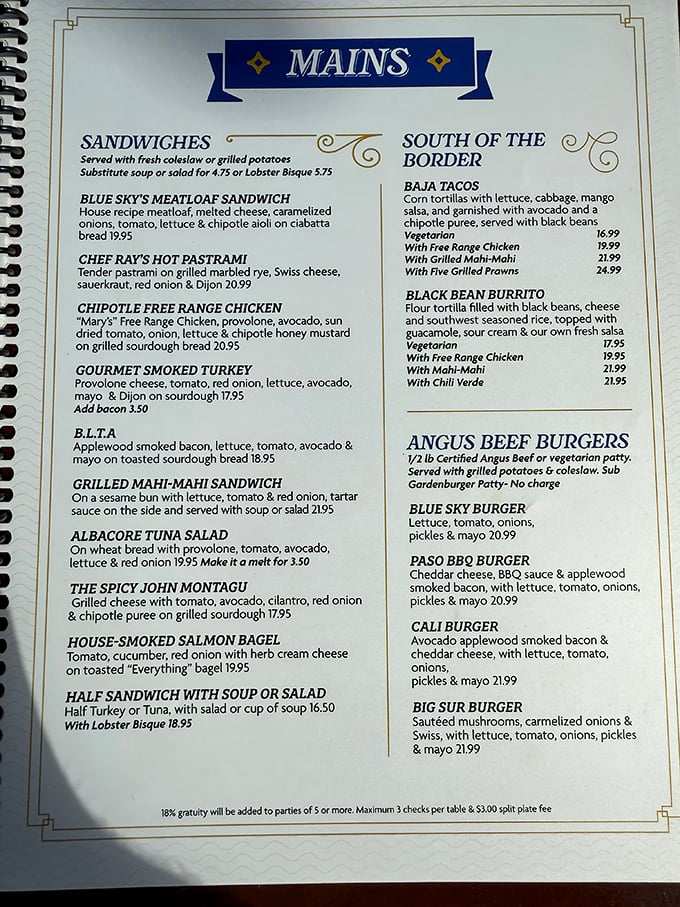 This menu reads like a love letter to comfort food, with breakfast burritos stealing the spotlight.