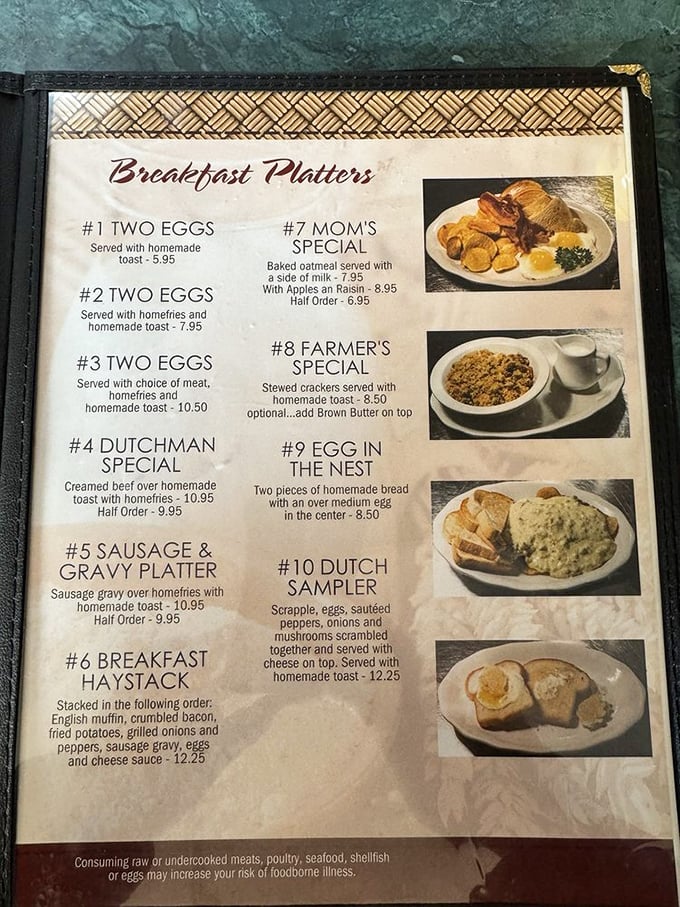 The breakfast menu reads like poetry to hungry travelers—each platter promising comfort and satisfaction with Amish cooking traditions in every bite.