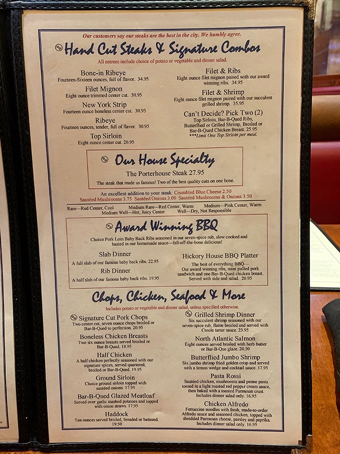 This isn't just a menu—it's a roadmap to happiness. Notice how they "humbly agree" their steaks are the best? That Midwestern modesty hiding absolute confidence.