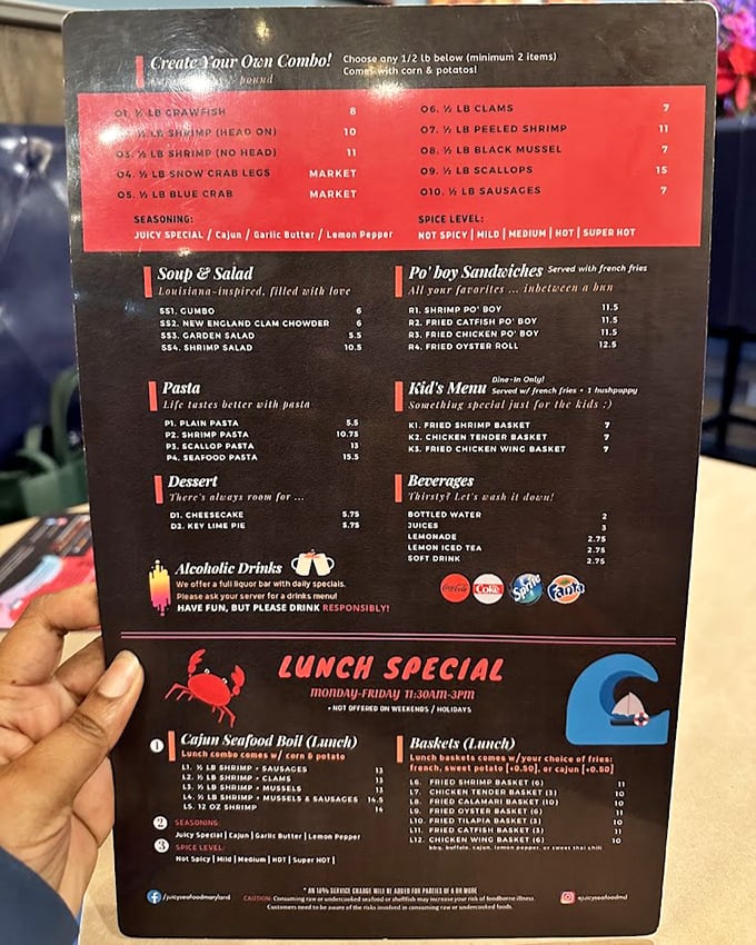 This menu isn't just a list—it's a treasure map. X marks the spot where your seafood dreams come true.