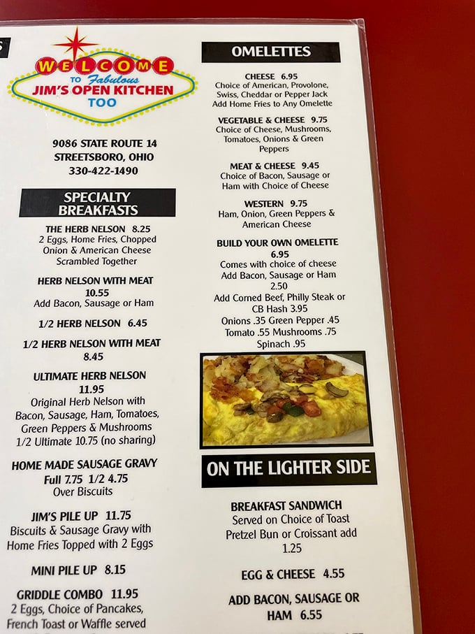 The menu reads like a love letter to breakfast enthusiasts, with the legendary Herb Nelson and homemade sausage gravy taking center stage in this comfort food symphony.