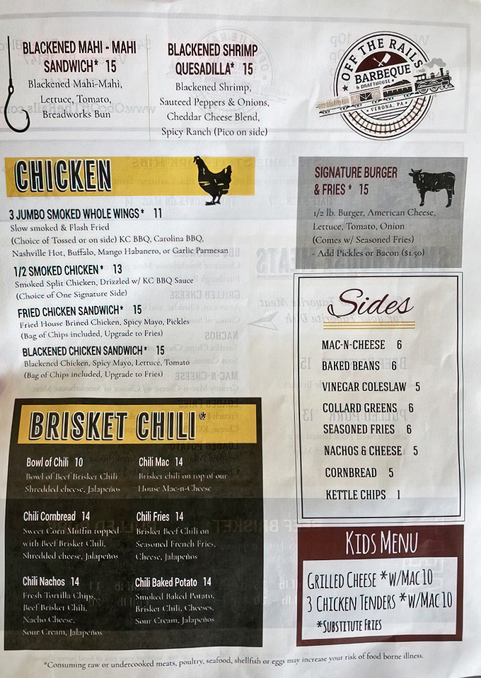 This menu isn't just a list of options—it's a roadmap to happiness. The brisket chili section alone deserves a moment of silence.