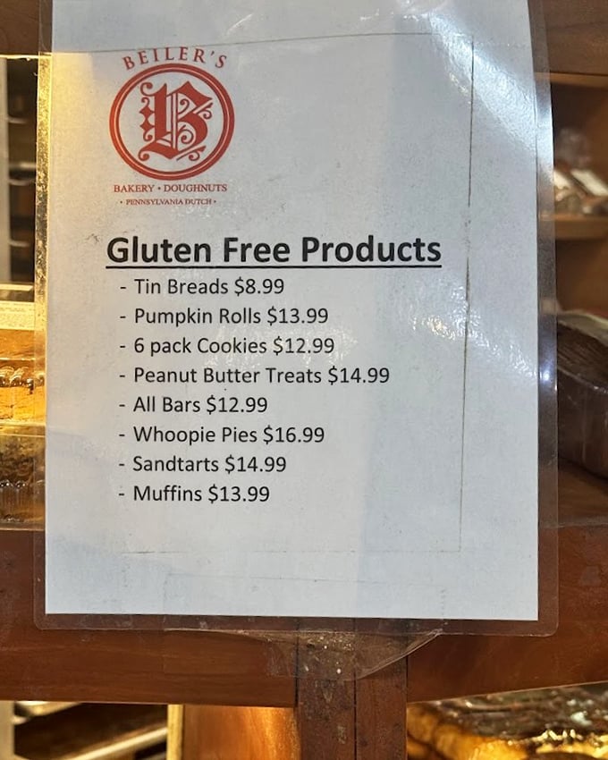 The gluten-free menu board – proof that dietary restrictions needn't mean taste restrictions at this Pennsylvania Dutch paradise.