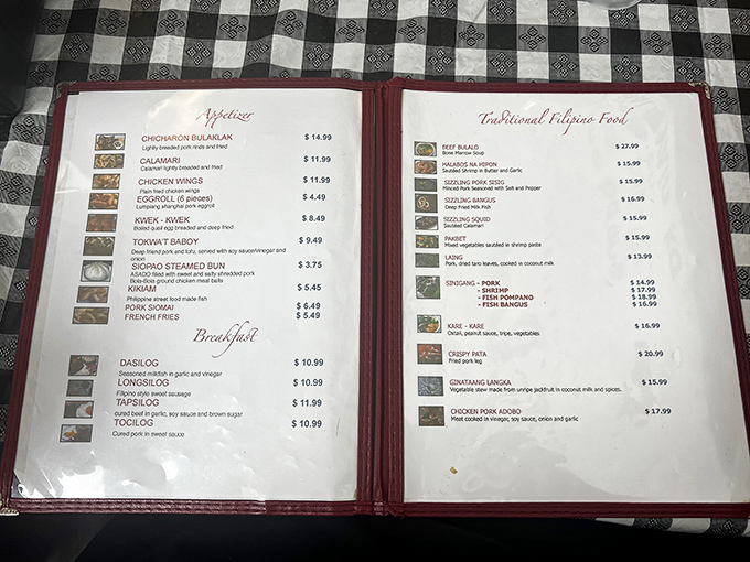 This menu isn't just a list of dishes—it's a passport to the Philippines, no TSA pat-down required.