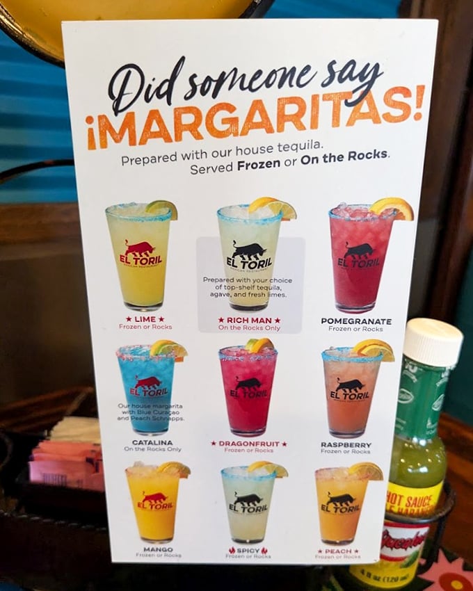 The margarita menu reads like a rainbow you can drink. From classic lime to the intriguingly named "Rich Man," decision paralysis has never been so delicious.