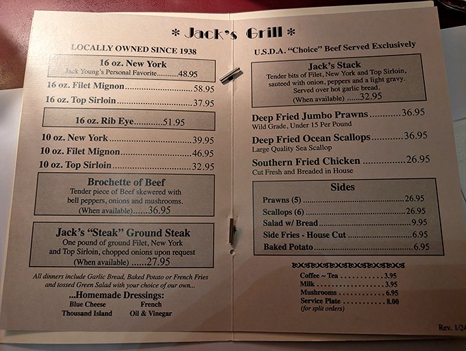 A menu that doesn't need translation – just straightforward offerings of USDA Choice beef that make decision-making both simple and agonizing at the same time.