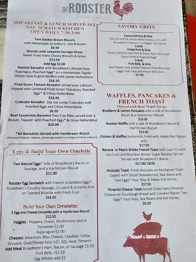 This menu isn't just a list of options—it's a roadmap to breakfast nirvana. Choose your adventure wisely!