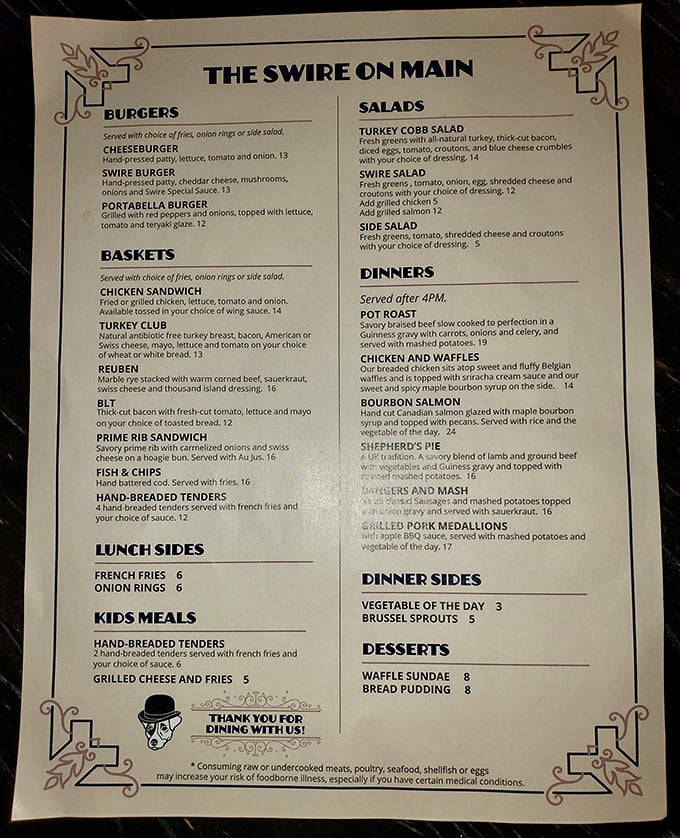 A menu that reads like a love letter to comfort food—each item promising the kind of satisfaction that makes you want to hug the chef.