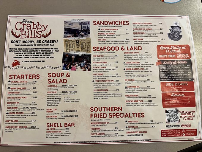 A menu that reads like a love letter to the Gulf. Decision paralysis has never been so delicious—just close your eyes and point. You can't go wrong.