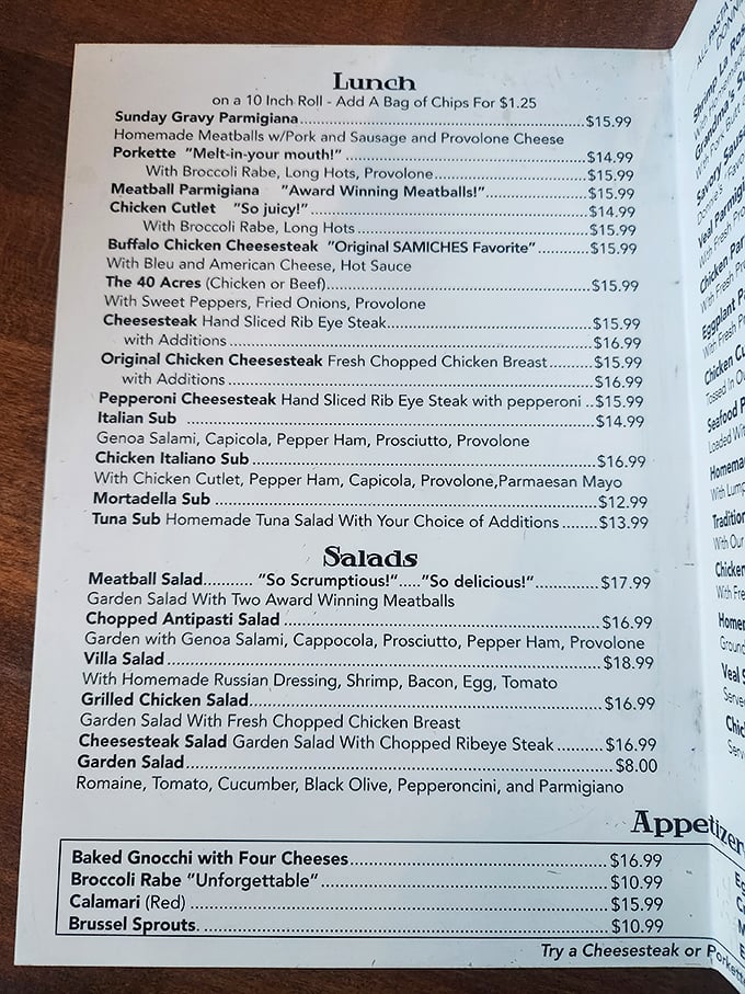 This isn't just a menu—it's a roadmap to happiness. The "Award Winning Meatballs" aren't bragging; they're just stating facts.