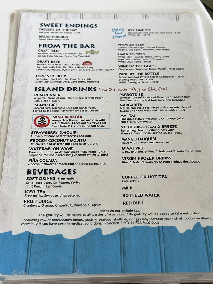 Island drinks that promise "the ultimate way to chill out." When a menu offers a Sand Blaster, you know you're in for a good time.