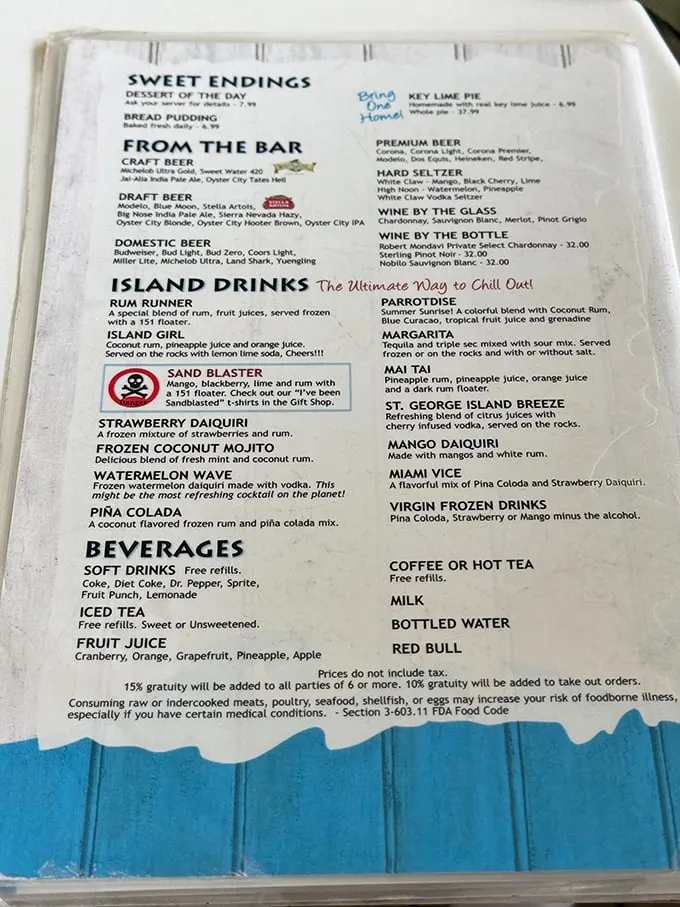 Island drinks that promise "the ultimate way to chill out." When a menu offers a Sand Blaster, you know you're in for a good time.