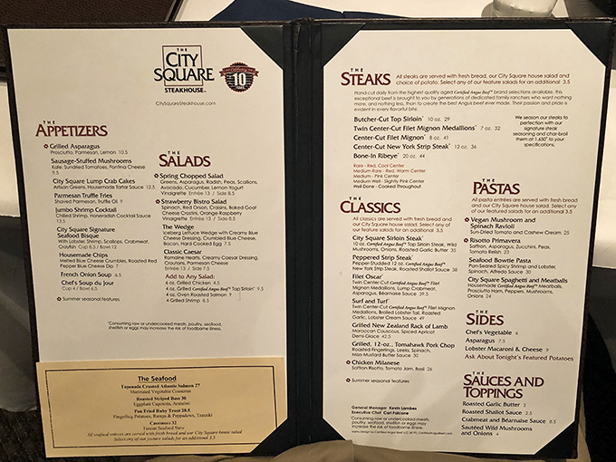 A menu that reads like poetry to carnivores - each selection promising culinary bliss.