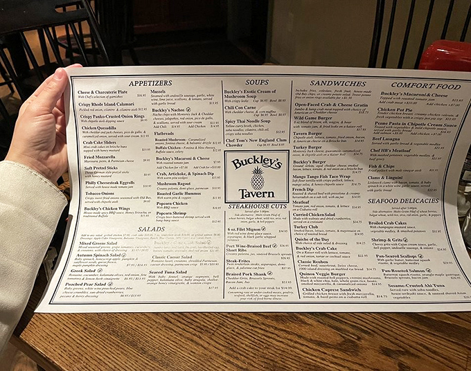 The menu reads like a love letter to Delaware cuisine—just try not to drool on it while deciding.