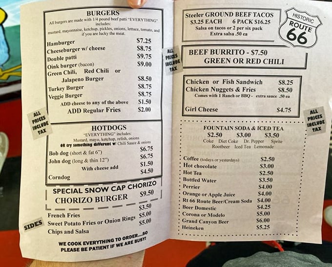A menu that serves humor alongside burgers. Where else can you order a "cheeseburger with cheese" and feel like you've made a profound decision?