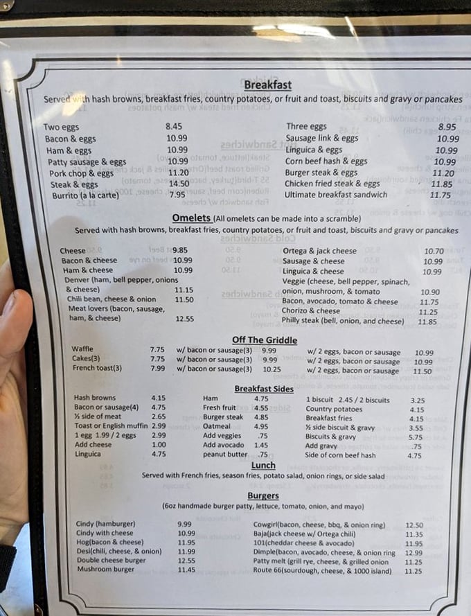 A menu that doesn't need fancy fonts or pretentious descriptions—just honest breakfast classics that have stood the test of time.