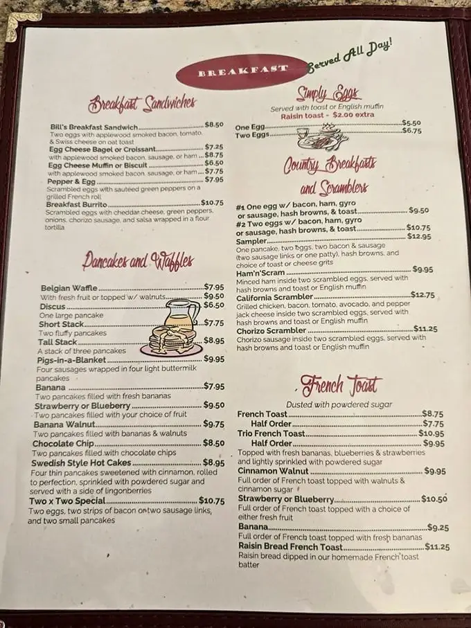 This menu isn't just a list of food—it's a roadmap to happiness. The breakfast-all-day declaration might be the most beautiful phrase in the English language.