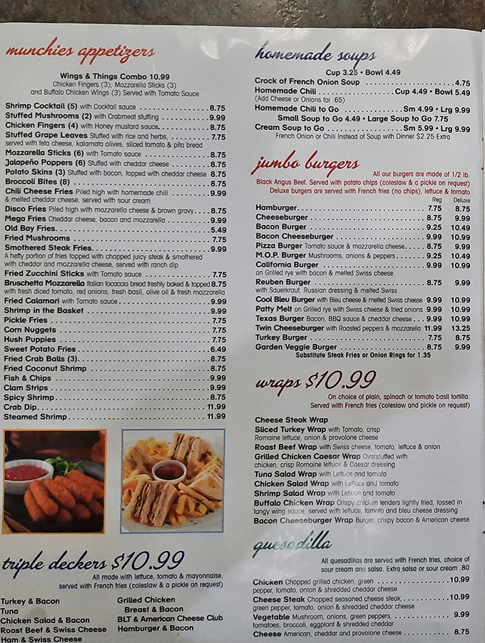 This menu reads like a love letter to American classics – no foam, no deconstruction, just the promise of satisfaction. 
