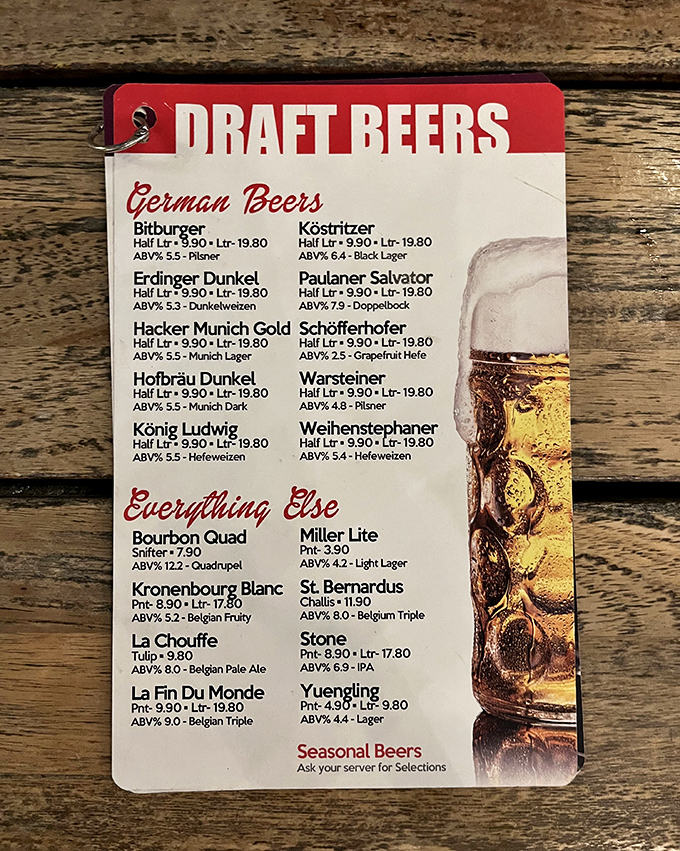 This beer menu isn't just a list—it's a passport to Germany's finest brews, from crisp pilsners to rich dunkels. Adventure by the pint!