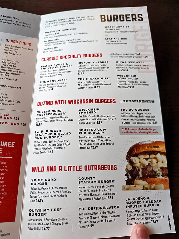 This isn't just a menu—it's a roadmap to happiness with clever names like "The Defibrillator" that should probably come with a cardiologist's phone number.