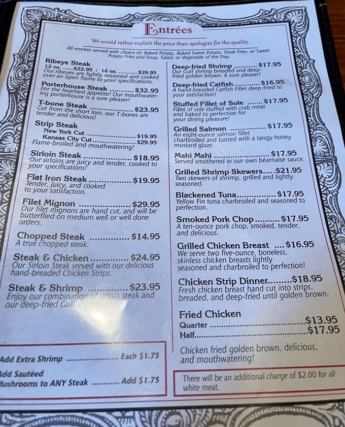 This menu reads like a love letter to carnivores, with prices that won't require a second mortgage.