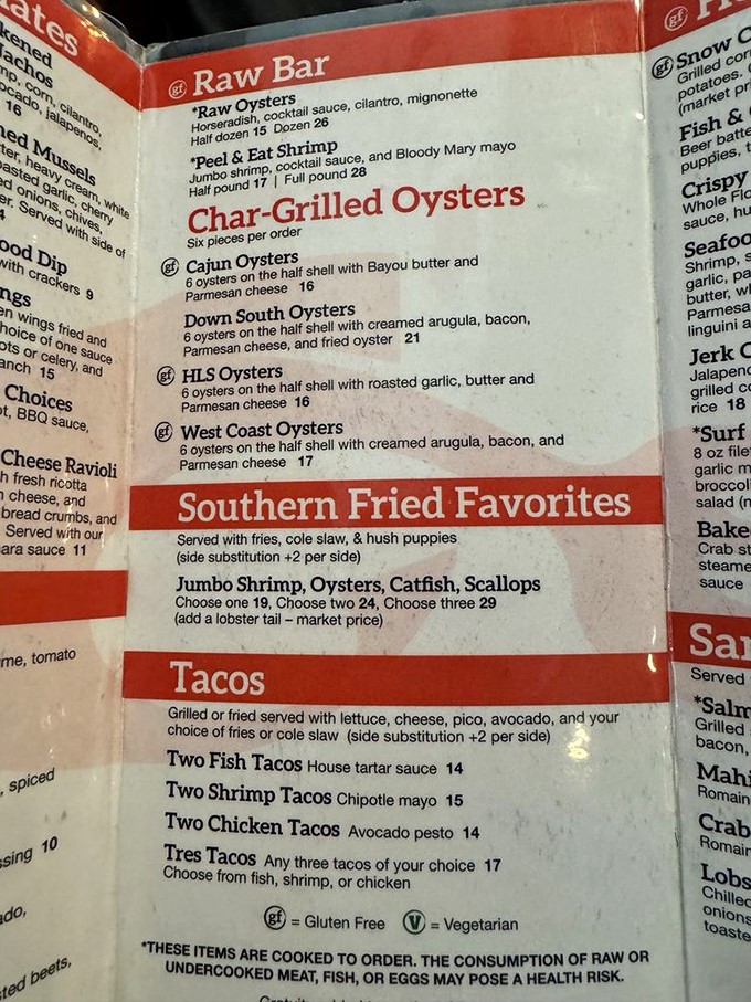 This menu isn't just a list—it's a maritime treasure map. The "Down South Oysters" with creamed arugula and bacon? X marks the spot.
