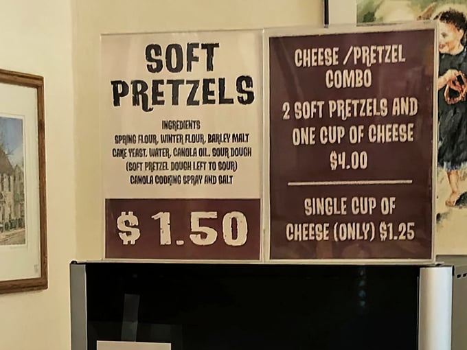 Simple pleasures spelled out in black and white: the menu board reveals the sacred ingredients that transform flour and water into Pennsylvania's favorite twisted treat.