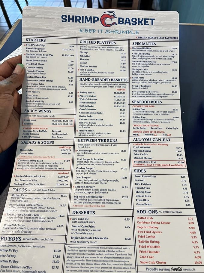 The menu reads like a love letter to seafood enthusiasts. "Keep it Shrimple" isn't just cute wordplay—it's a philosophy.