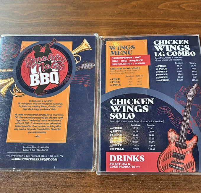 The menu's musical theme isn't just clever marketing – it's a promise that your taste buds are about to experience a symphony of smoky flavors.