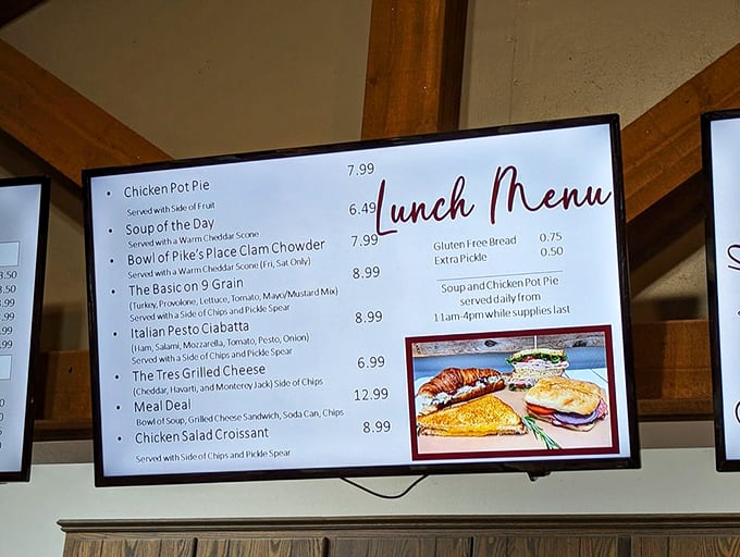 The lunch menu reads like a comfort food love letter – chicken pot pie, grilled cheese, and other classics that make your stomach growl in anticipation.