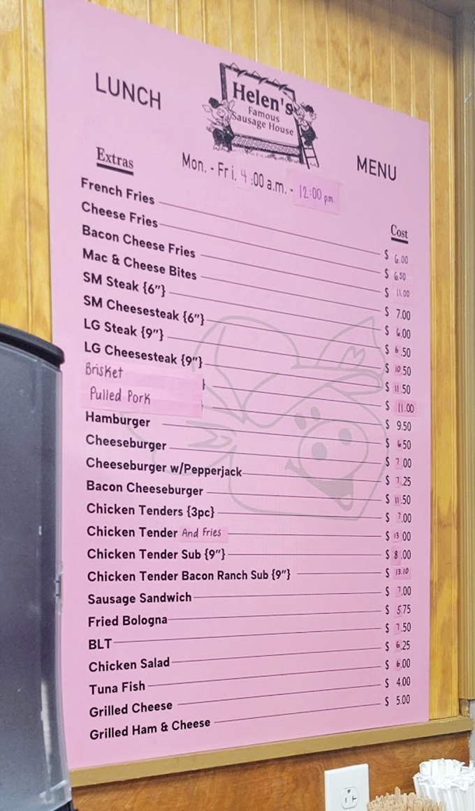The pink menu board tells you everything you need to know: this place isn't about endless options, it's about doing a few things perfectly.