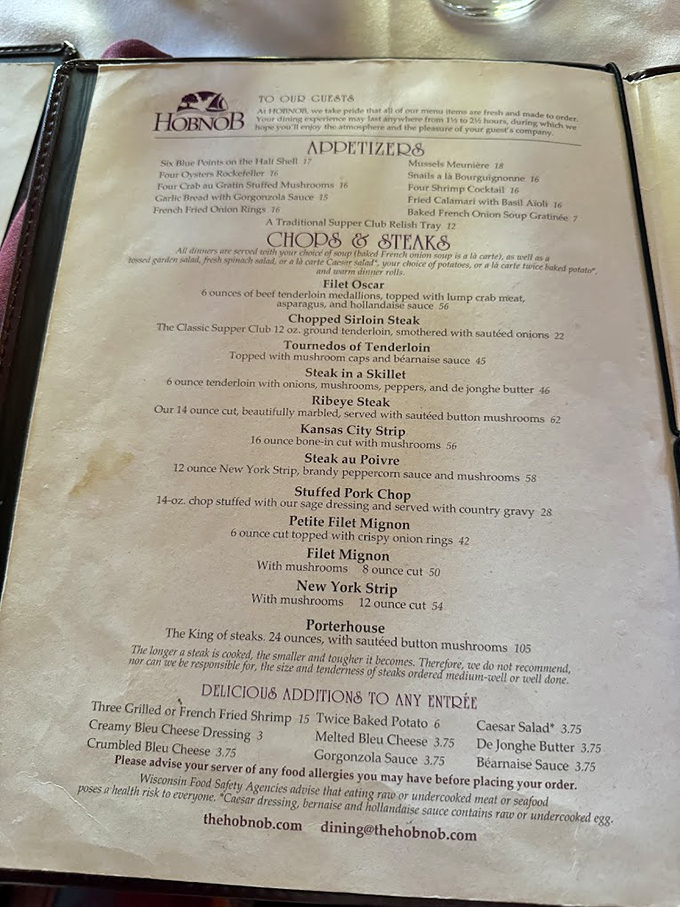 This isn't just a menu – it's a roadmap to carnivorous bliss. The "King of Steaks" porterhouse isn't kidding around at 24 magnificent ounces.
