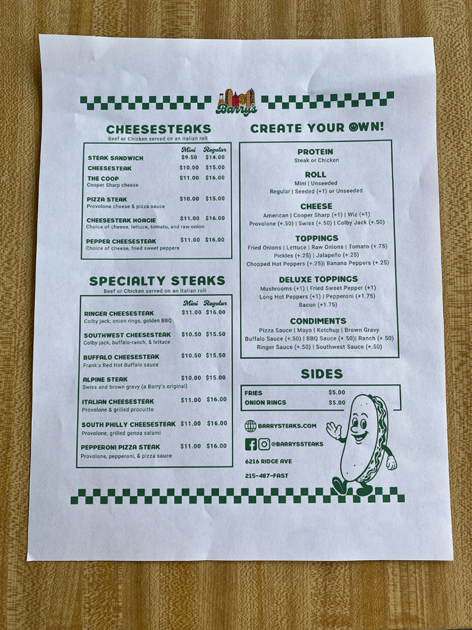 The menu reads like a love letter to Philadelphia street food. No fancy descriptions needed when the food speaks this loudly.