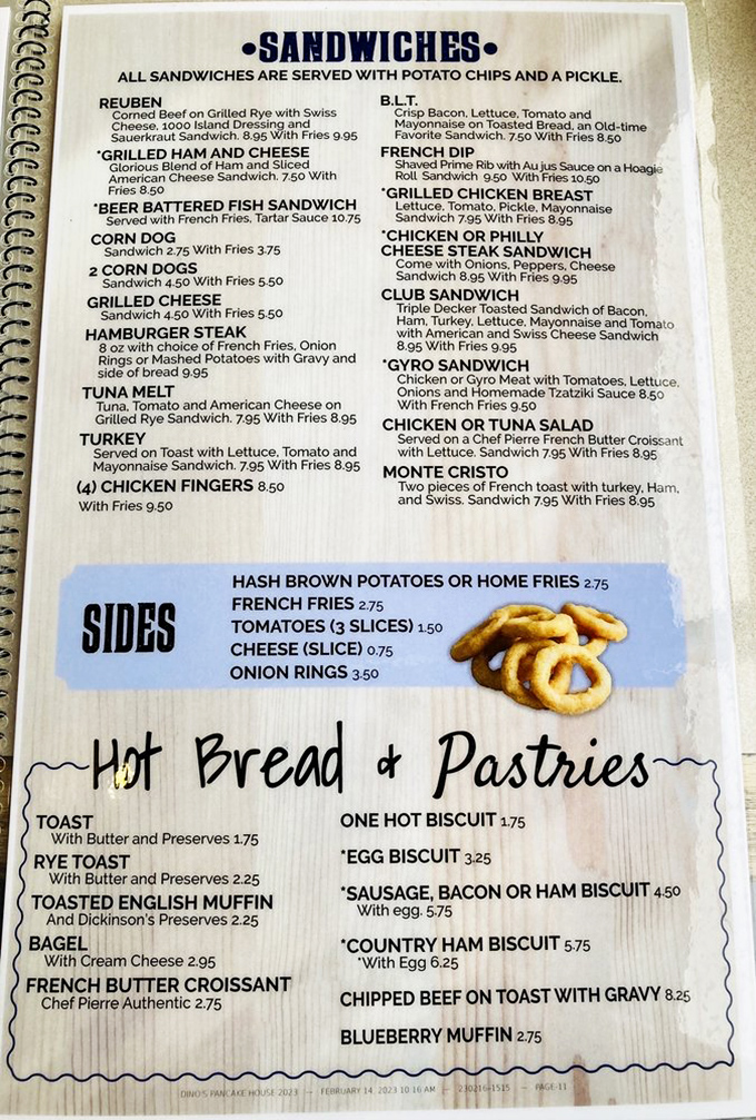 A menu that doesn't need fancy fonts or trendy descriptions—just solid diner classics that have stood the test of time.
