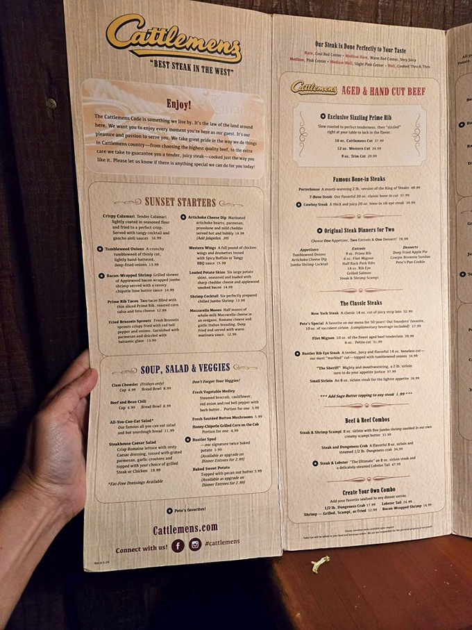 A menu that doesn't need fancy fonts or pretentious descriptions—just the promise of perfectly cooked beef that speaks for itself.