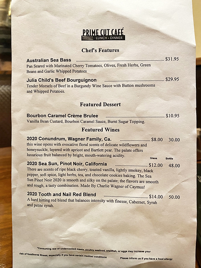 A menu that reads like a love letter to carnivores, with Julia Child's Beef Bourguignon making a special guest appearance.