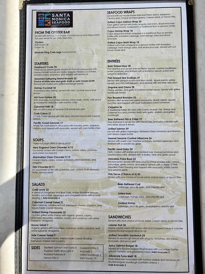 The menu board reads like a love letter to the ocean's greatest hits.