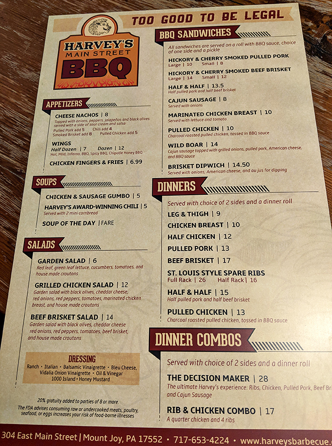 "Too Good To Be Legal" proclaims the menu, and after one bite of that hickory and cherry smoked brisket, you might wonder if you should call your lawyer... or order seconds.