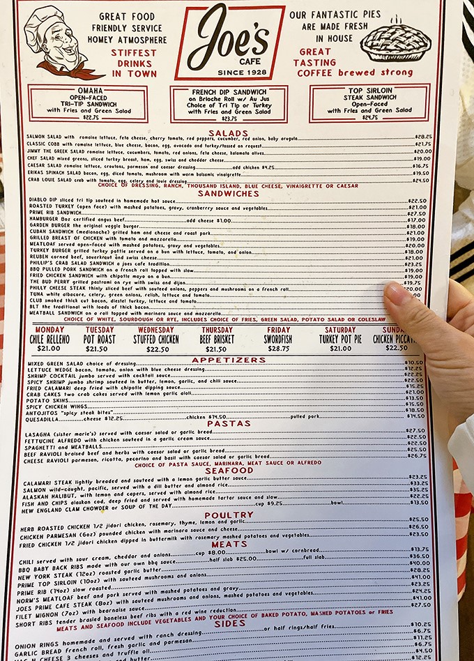 This menu isn't just a list of food—it's a historical document of American dining, featuring classics that have survived every food trend from fondue to foam.