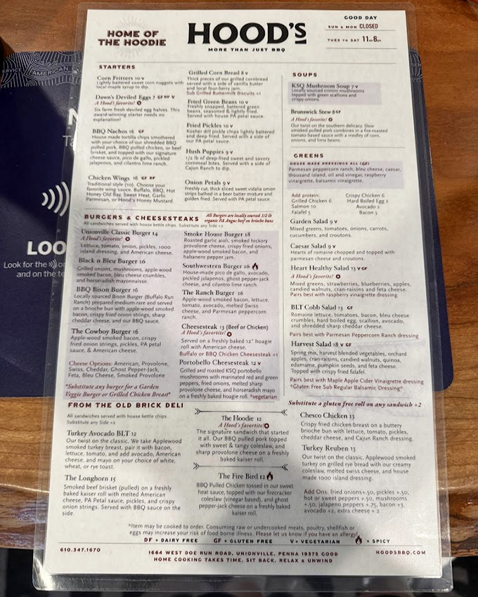 This isn't just a menu—it's a roadmap to happiness. "The Hoodie" isn't something you wear; it's something that wears you out with deliciousness.
