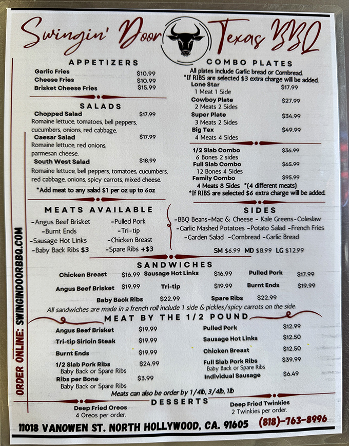A menu that cuts right to the chase: meat, sides, and combinations thereof. No foodie buzzwords, just honest BBQ promises.