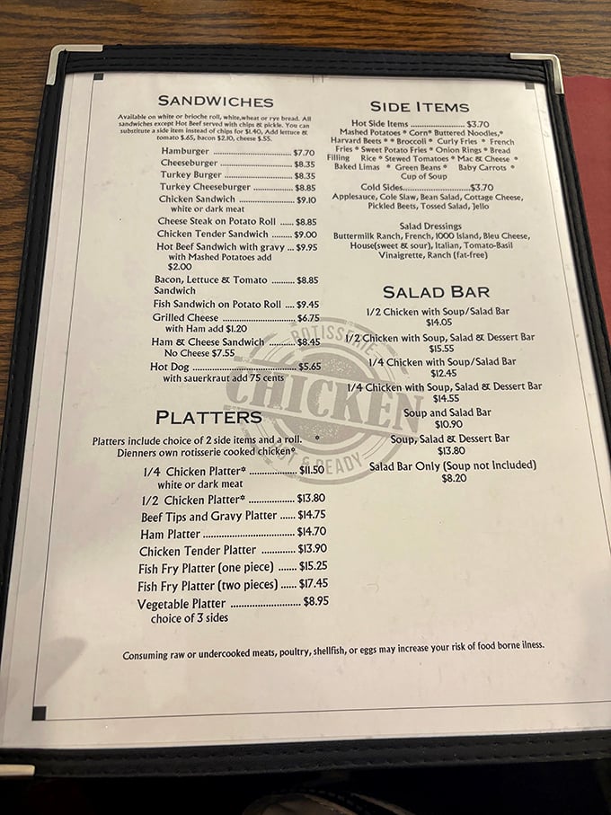 A menu that doesn't need fancy fonts or flowery descriptions—just honest food at honest prices. The beef tips and gravy platter is calling your name!
