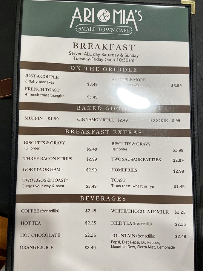 Simple pleasures at honest prices—the breakfast menu that proves paradise doesn't need to be complicated or expensive.