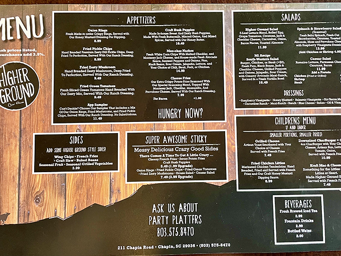 A menu that doesn't require reading glasses to decipher? Now that's hospitality! Simple categories, straightforward options, and everything sounds delicious.