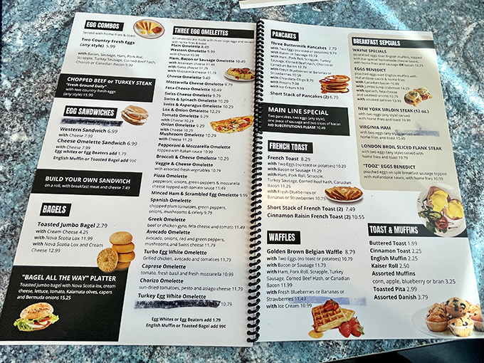 This menu isn't just extensive—it's a novel of possibilities where breakfast reigns supreme and indecision becomes your only problem.